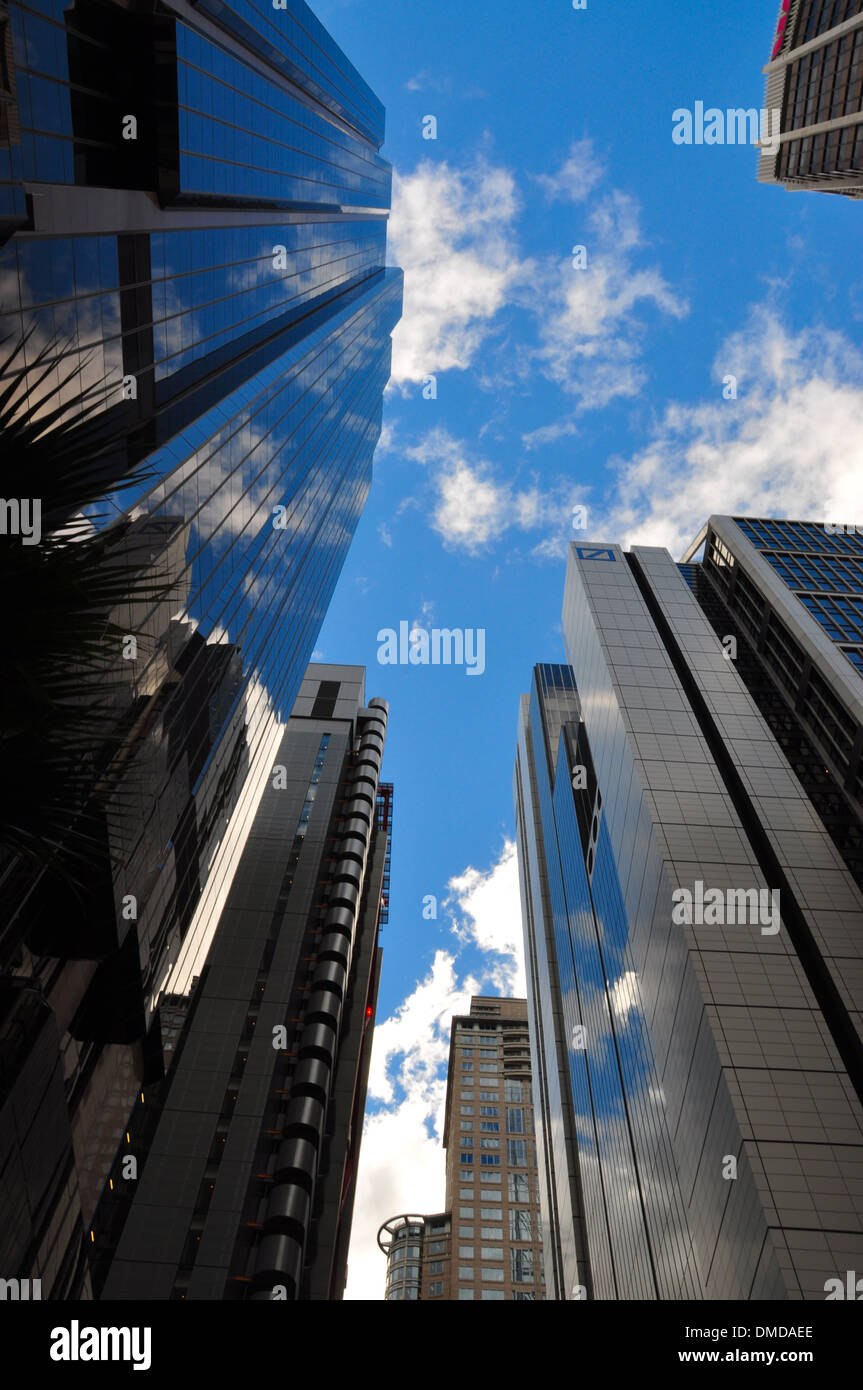 Sydney City Skyscrapers Wide angle vertical perspective - looking up ...