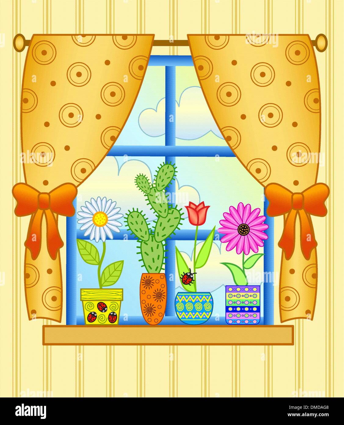 window with flower pots Stock Vector Image & Art - Alamy