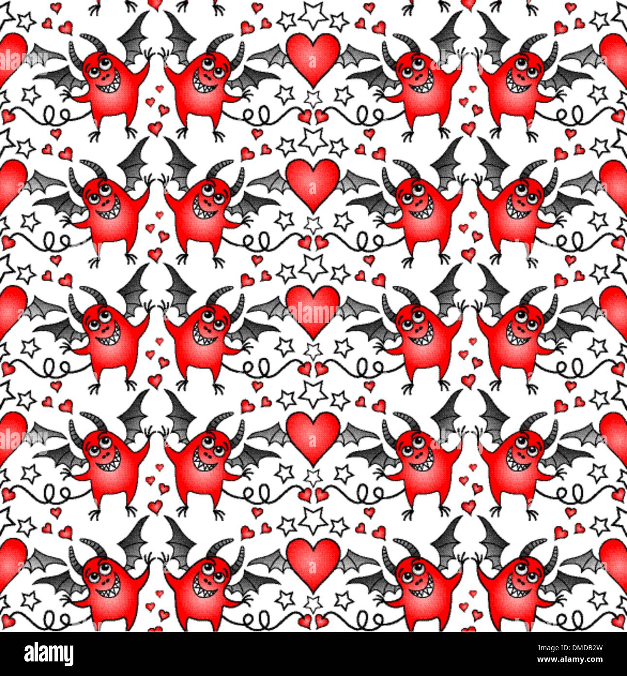 seamless background with cheerful devils and hearts Stock Vector Image & Art - Alamy