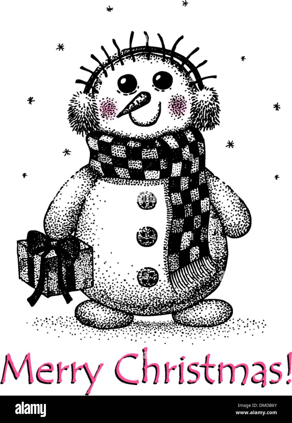 christmas card with snowman drawing by hand Stock Vector Image & Art ...