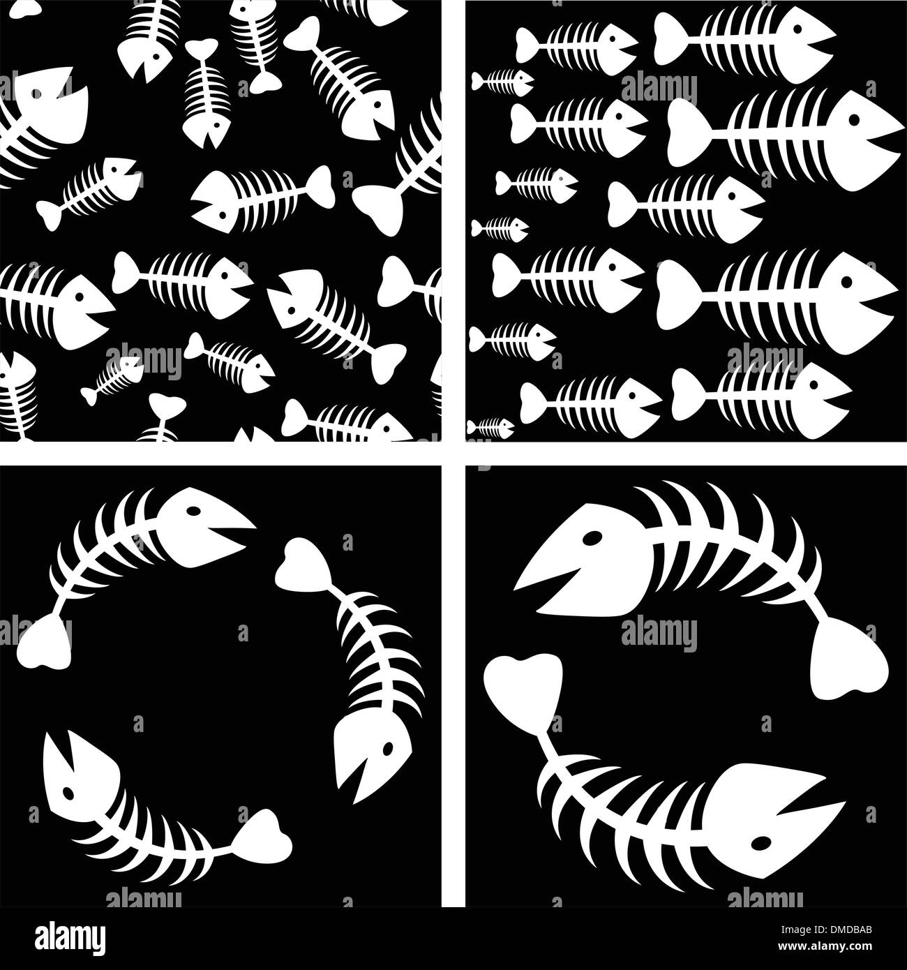 the vector abstract fish skeleton background set Stock Vector Image ...