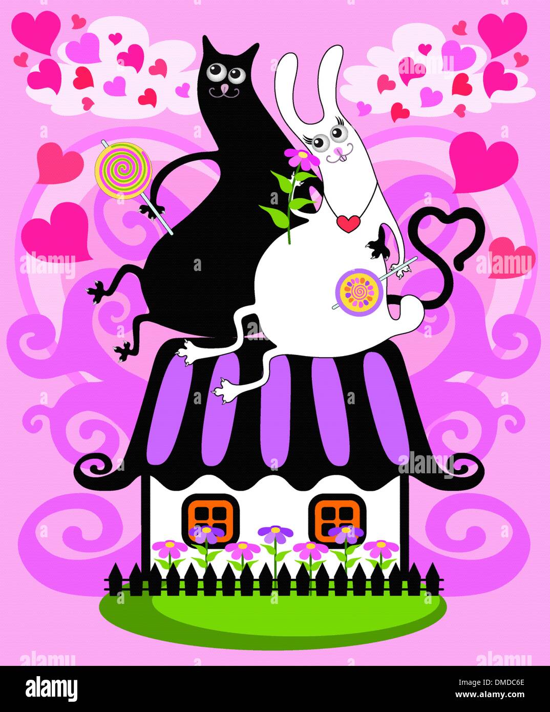 cat and a rabbit on the roof Stock Vector Image & Art - Alamy