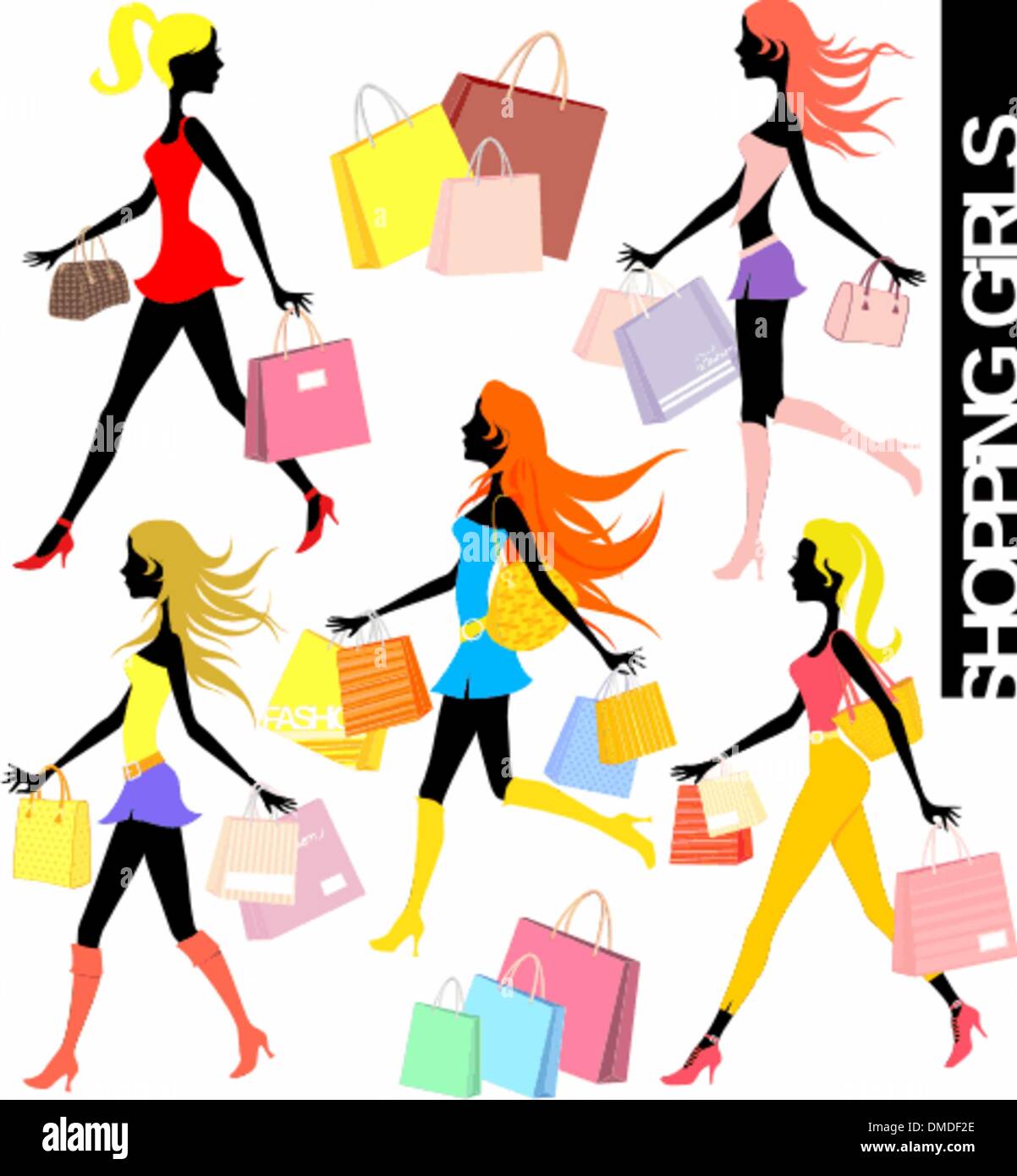 shopping girls vector set Stock Vector Image & Art - Alamy