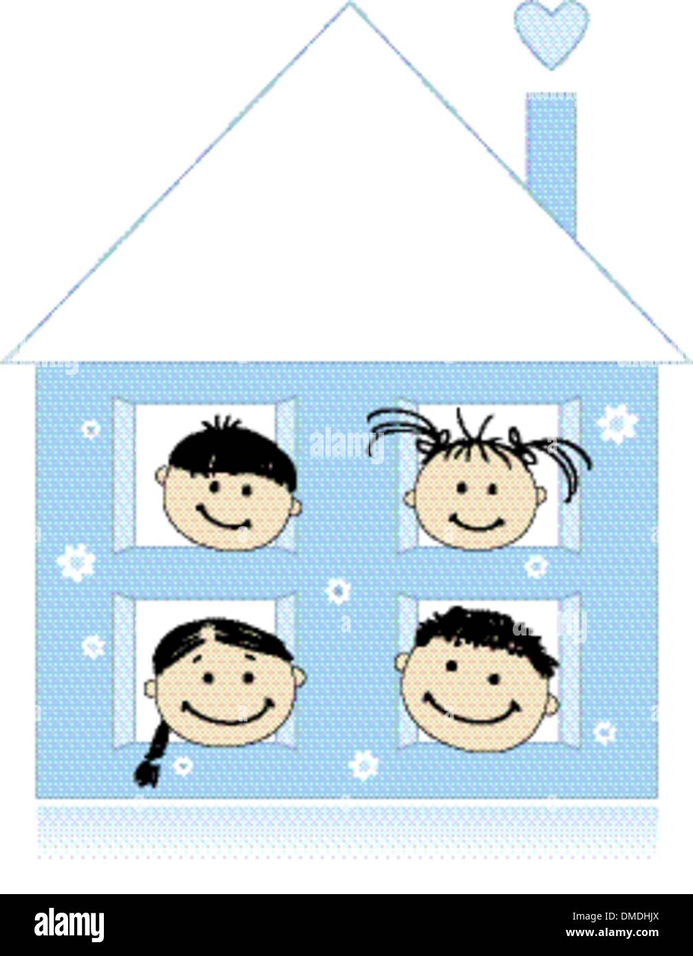 Happy family at own house smiling together, drawing sketch Stock Vector ...
