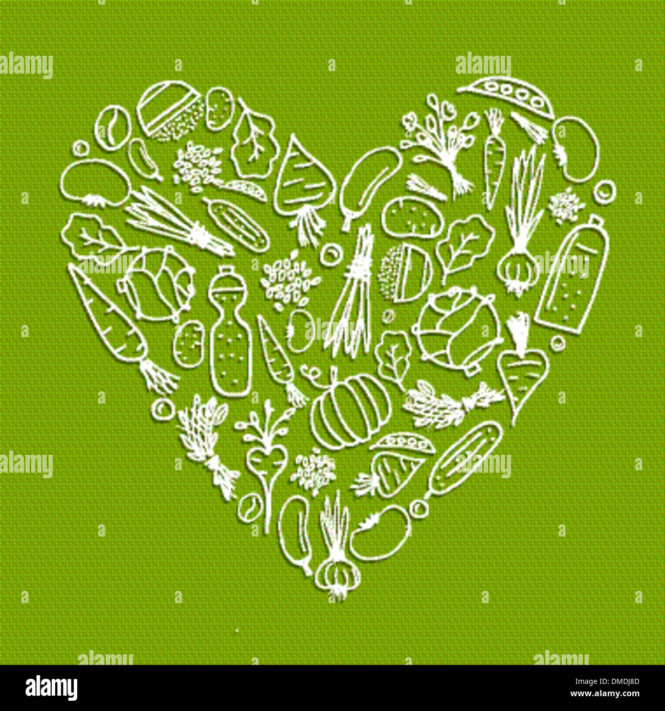 Healthy life - heart shape with vegetables for your design Stock Vector ...