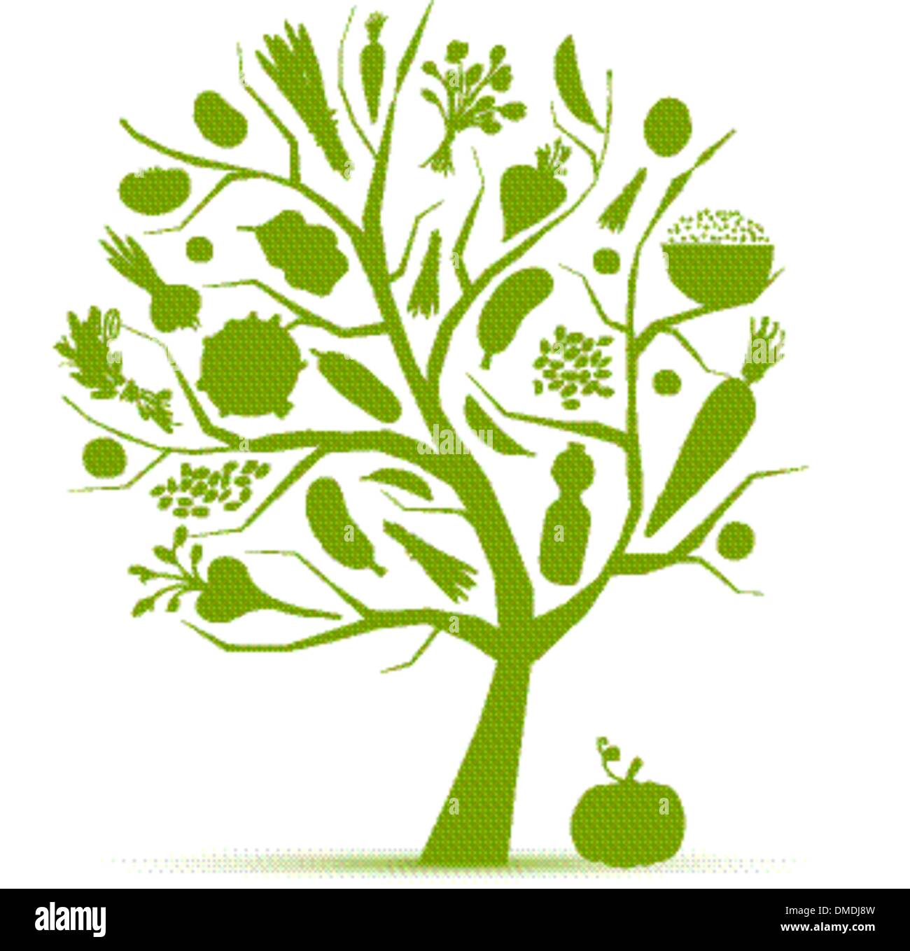 Healthy life - green tree with vegetables for your design Stock Vector ...