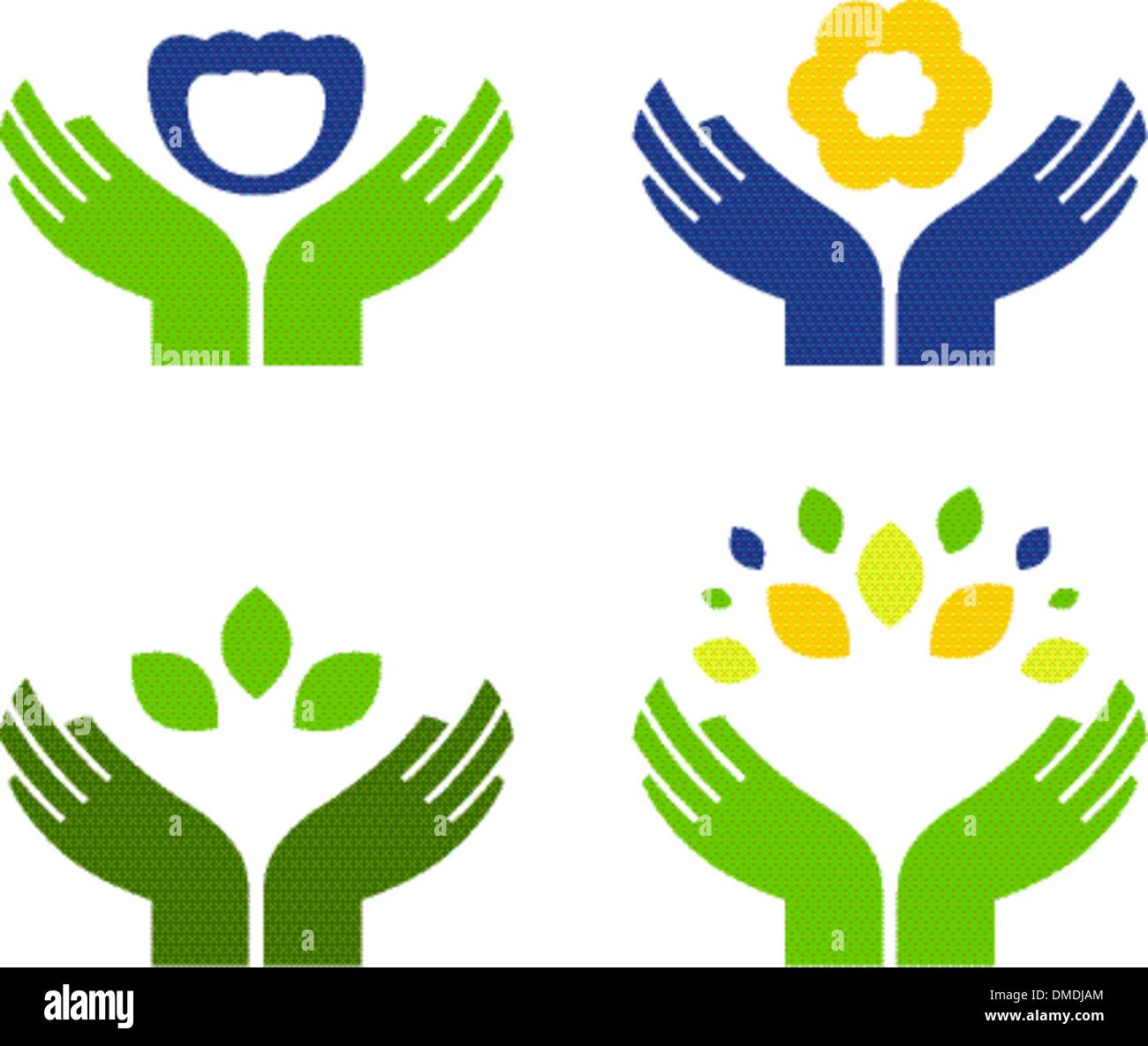 Hands with nature symbols isolated on white Stock Vector Image & Art ...