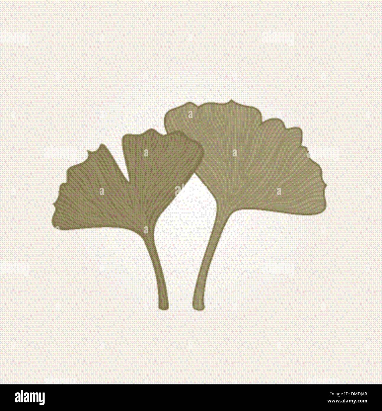 Retro hand drawn Gingko leaves isolated on brown background Stock ...