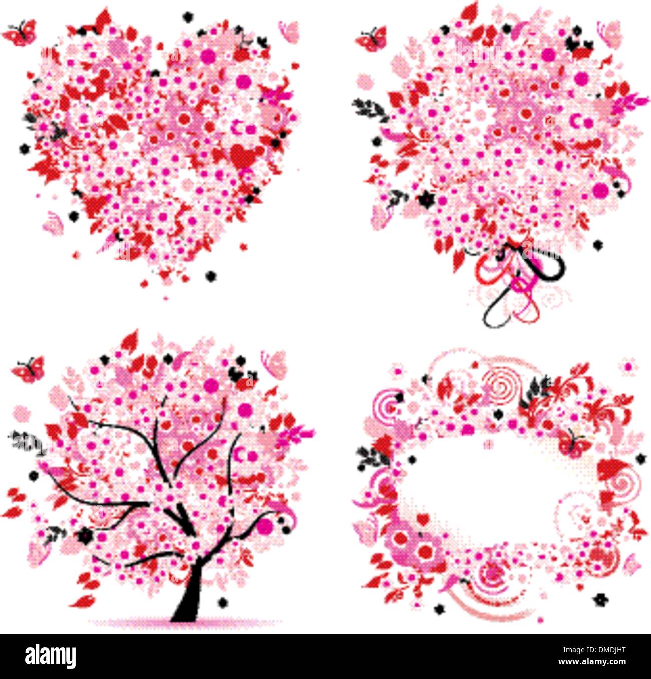 Summer style - tree, frame, bouquet, heart for your design Stock Vector ...