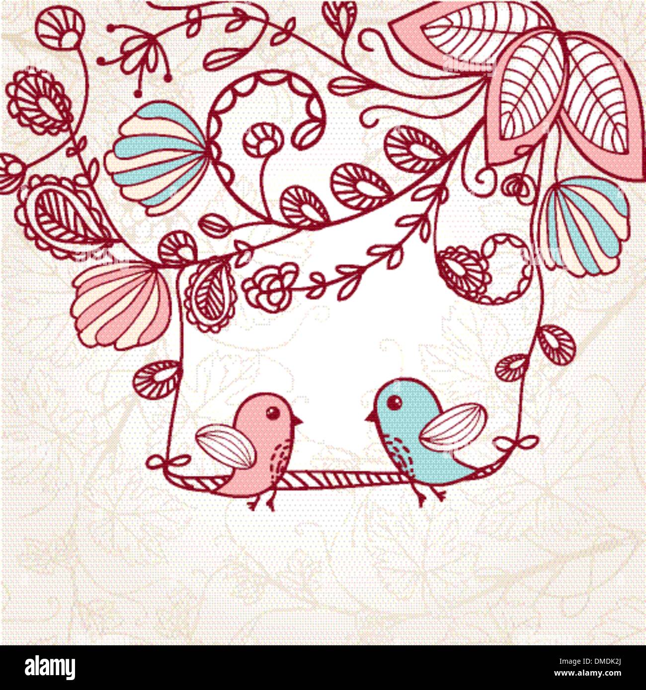 Cute Greetings Card With Birds On A Swing Stock Vector Image And Art Alamy