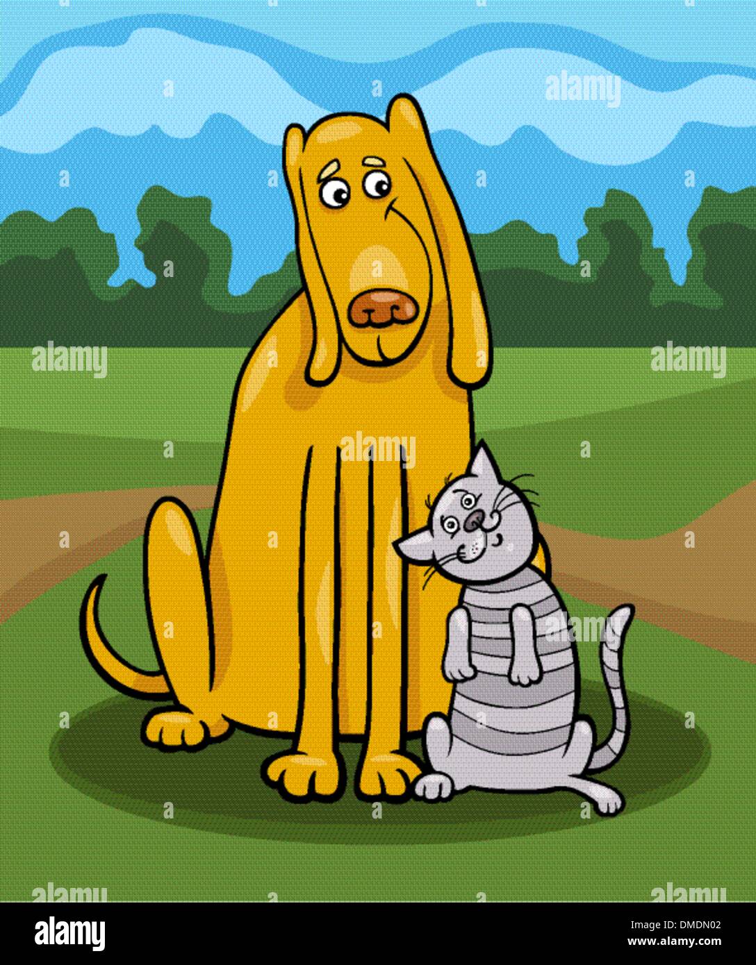 dog and cat in friendship cartoon illustration Stock Vector Image & Art ...