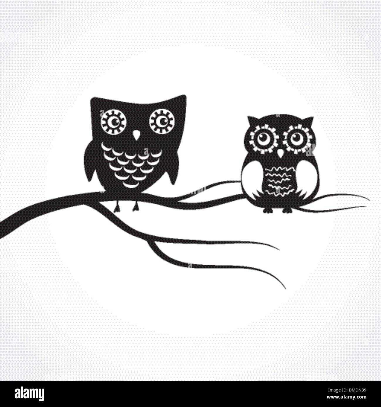 Two Owls On Branch Clip Art