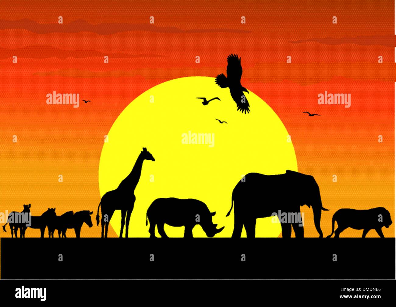 Kenya landscape sunset lion Stock Vector Images - Alamy