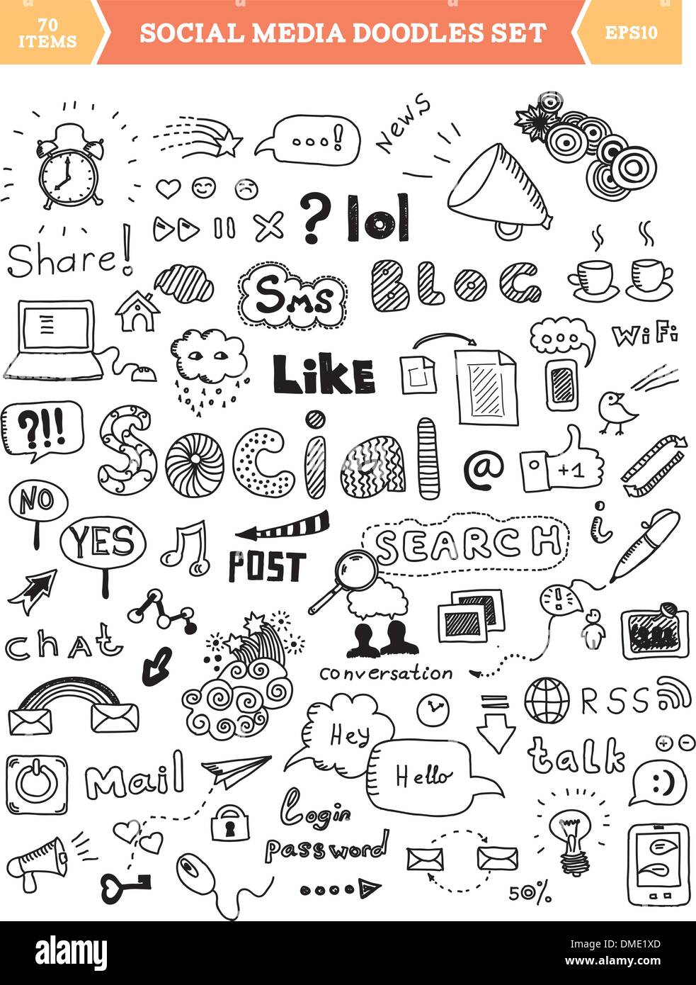 Social media doodle elements set Stock Vector Image & Art - Alamy