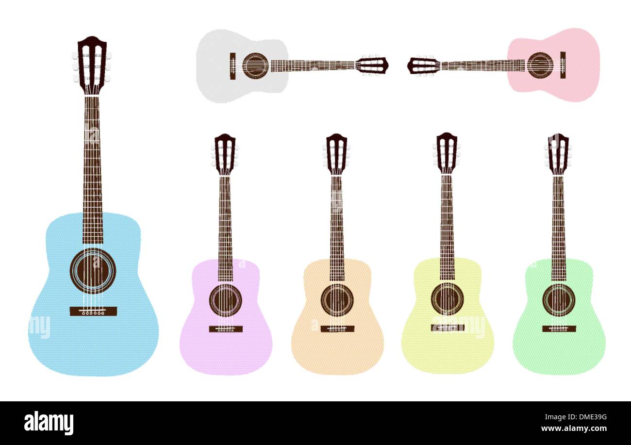 Beautiful Colorful Classical Guitars on White Background Stock Vector ...