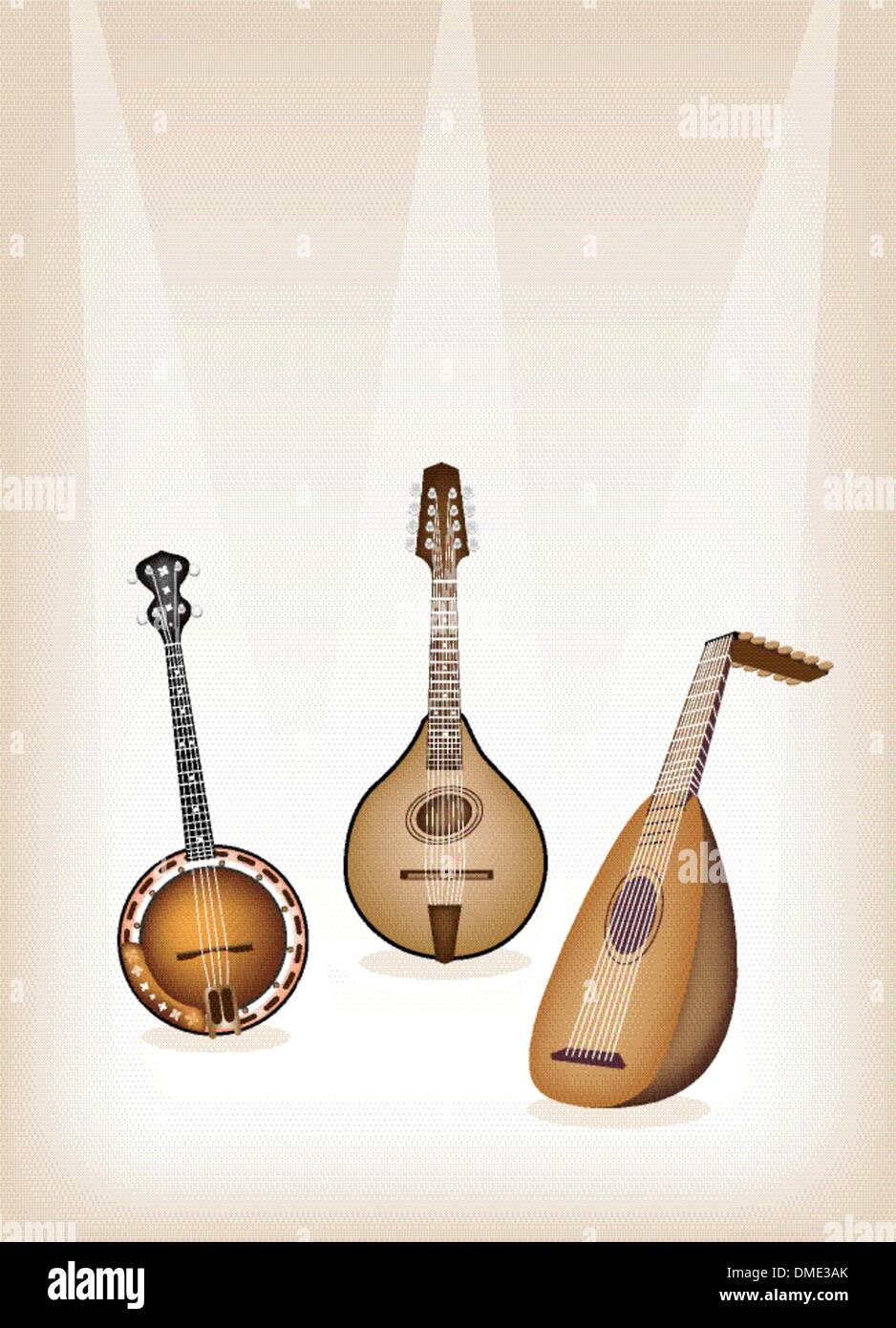 Antique Musical Instrument Strings on Brown Stage Background Stock ...