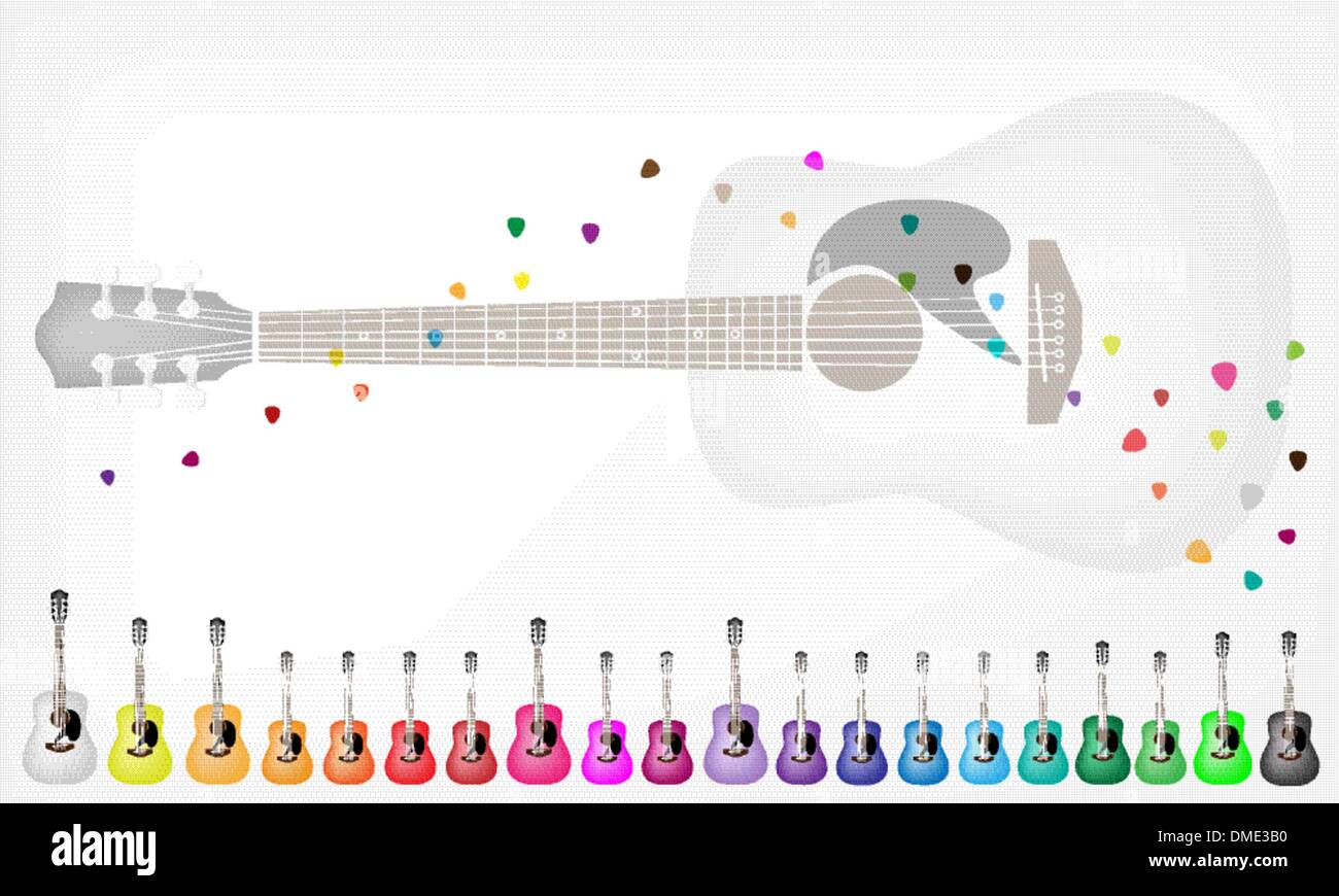 A Set of Colorful Acoustic Guitars Background Stock Vector Image & Art ...