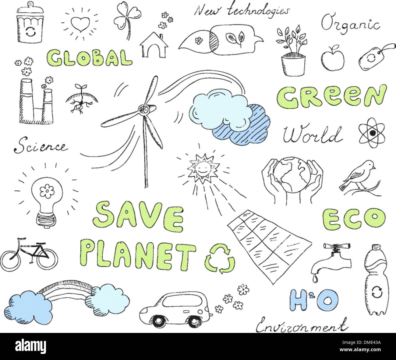 Ecology doodles vector elements set Stock Vector Image & Art - Alamy