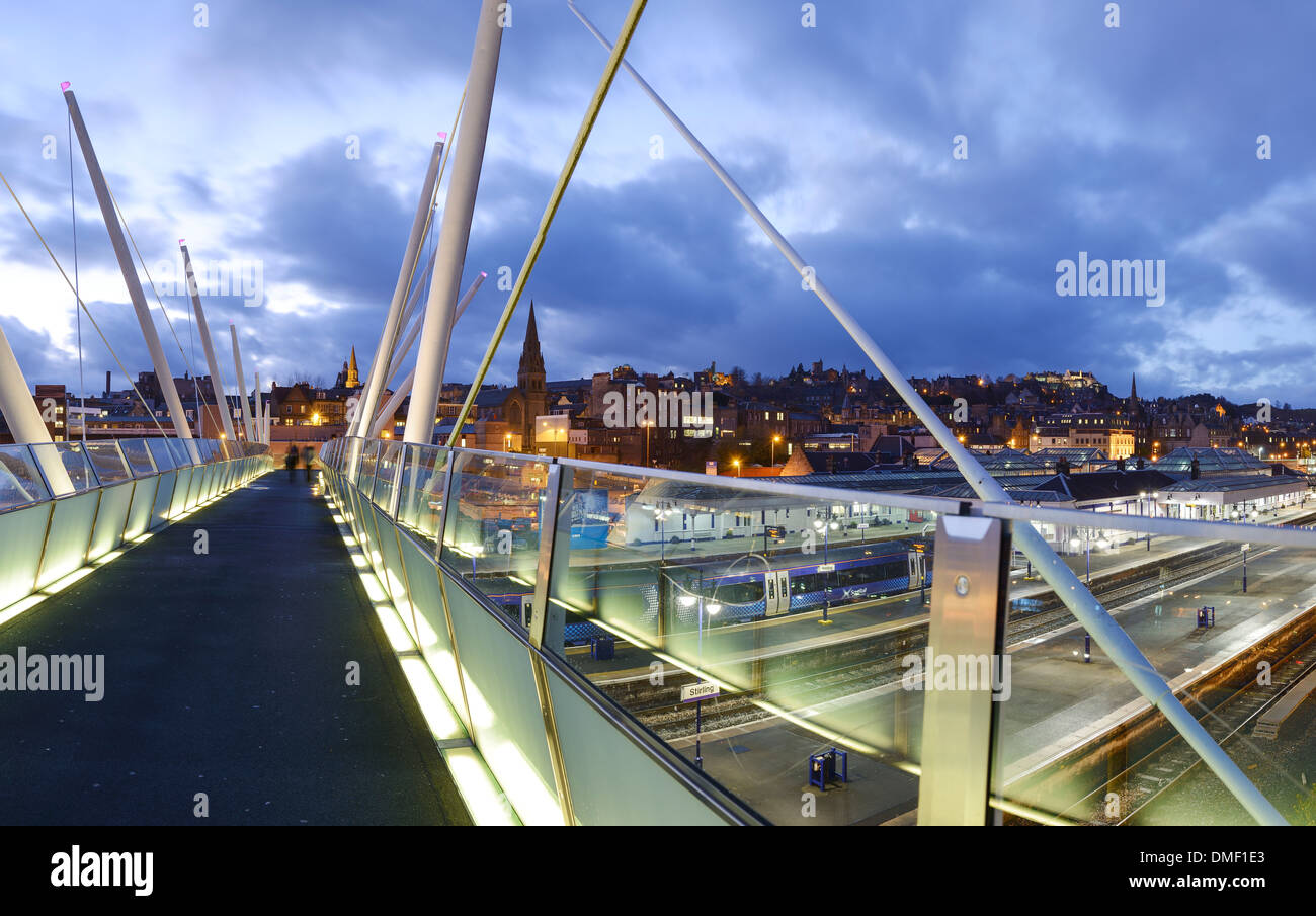 Stirling city centre from the footbridge crossing the railway line ...
