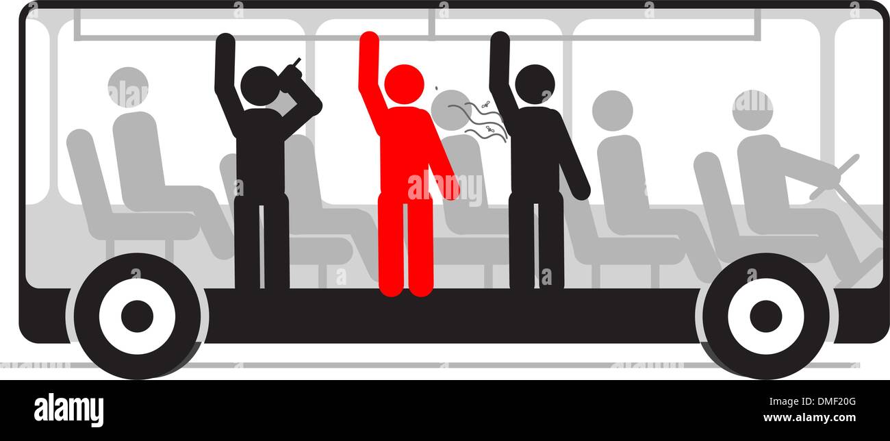 Vector illustration of angry passenger in bus full of people Stock ...