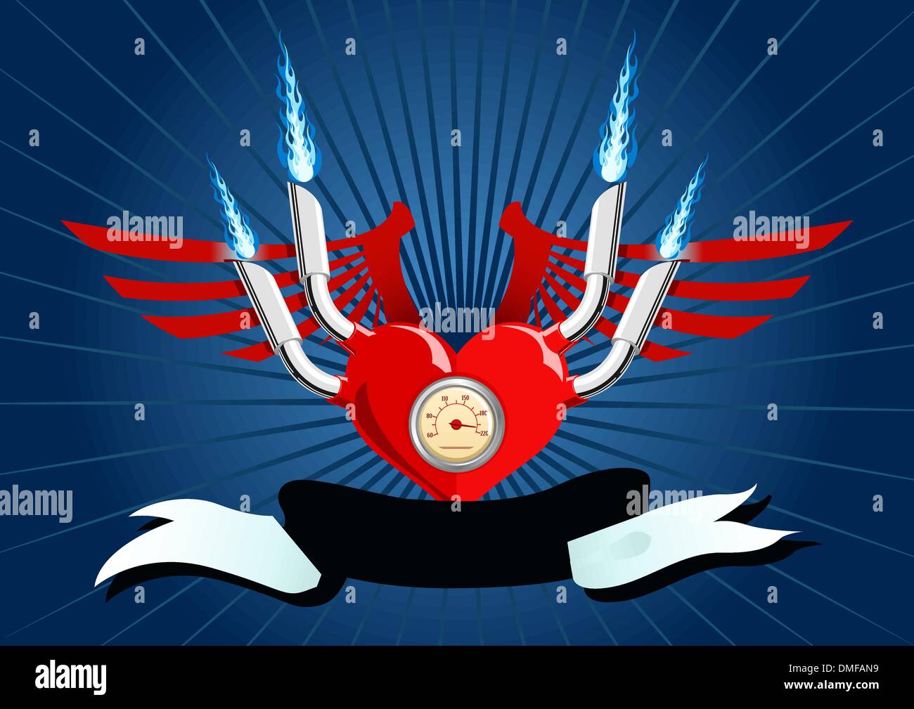Vector illustration of a heart with wings on blue Stock Vector Image ...