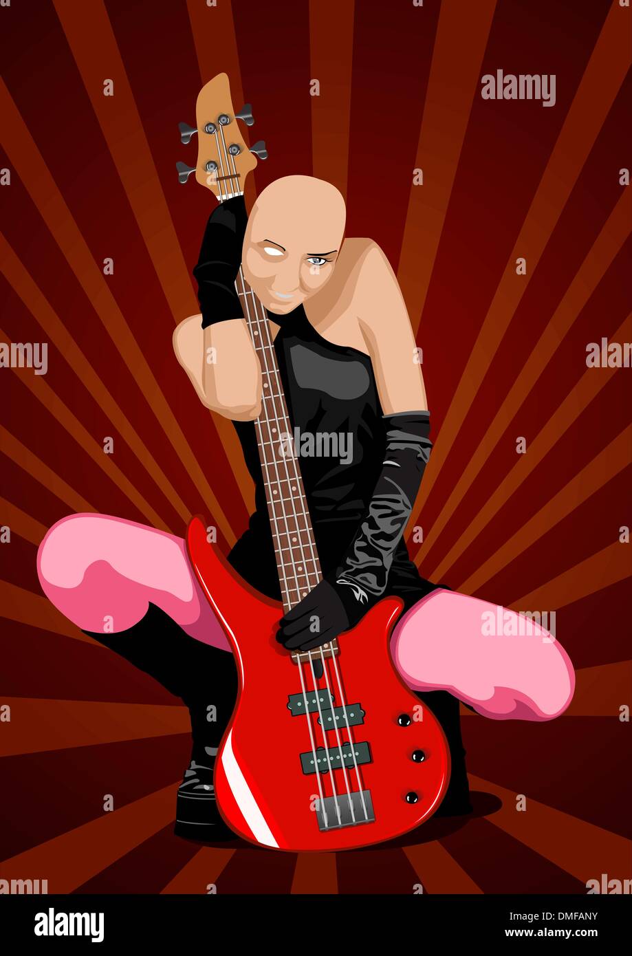 Vector illustration of rock girl with guitar Stock Vector Image & Art ...