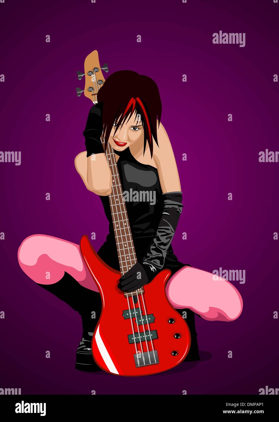 Vector illustration rock girl guitar hi-res stock photography and ...