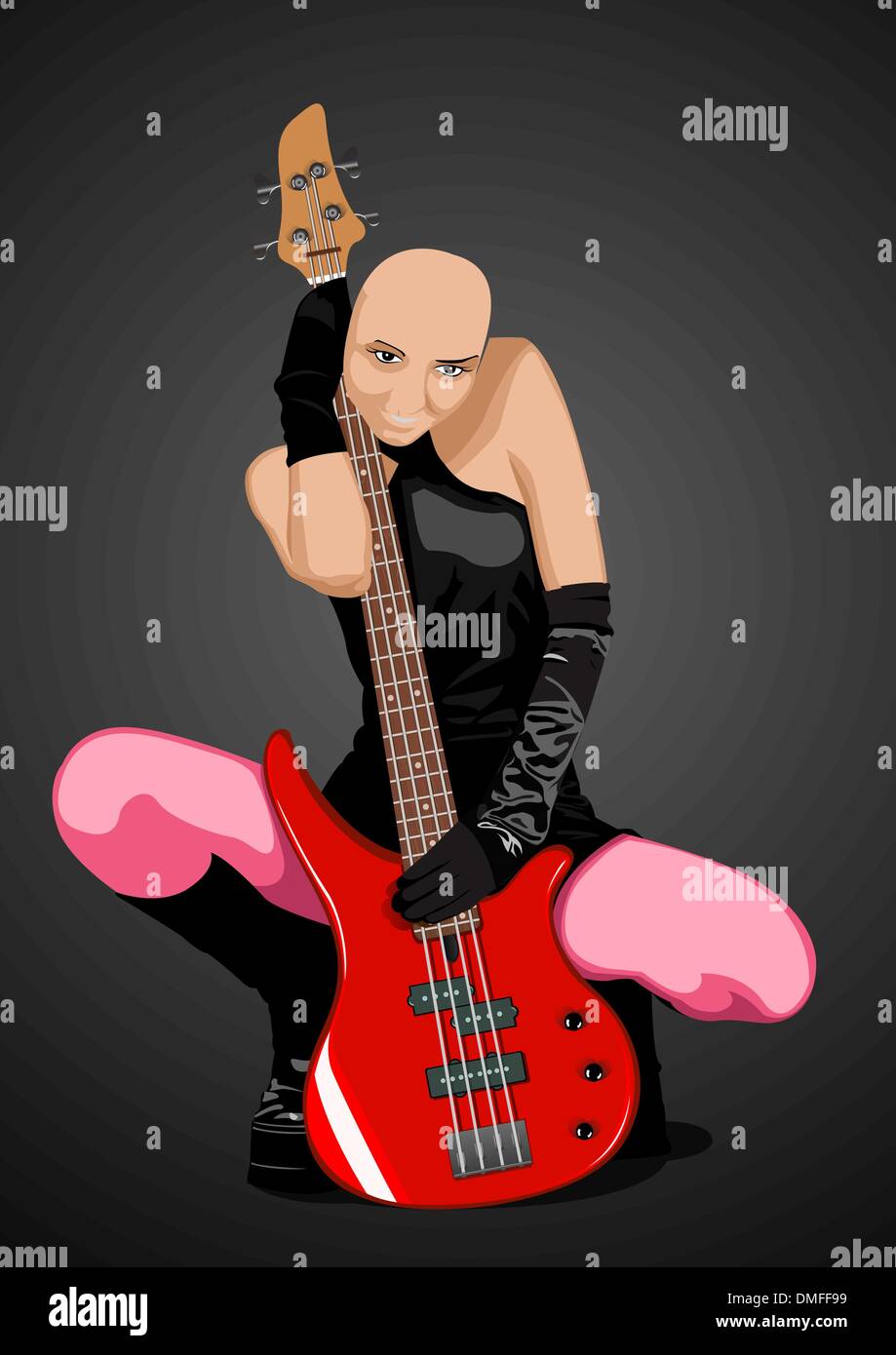 Vector illustration of rock girl with guitar Stock Vector Image & Art ...