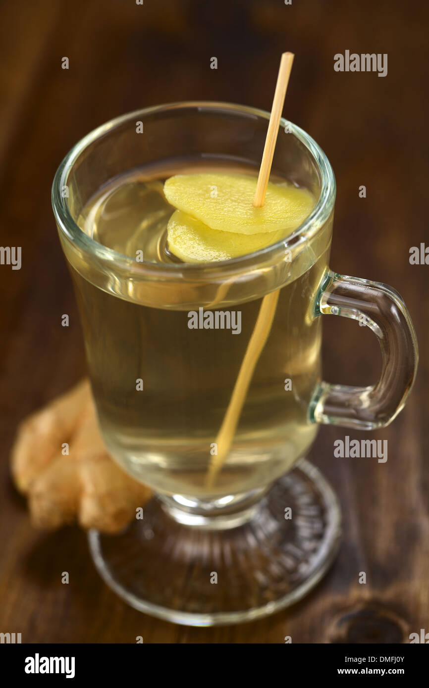 Freshly prepared hot ginger tea made of fresh ginger root, with ginger ...