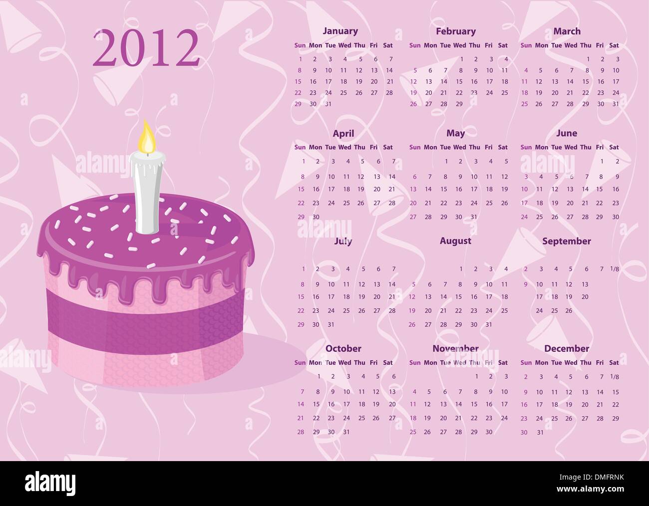 American Vector calendar 2012 with cake Stock Vector Image & Art - Alamy