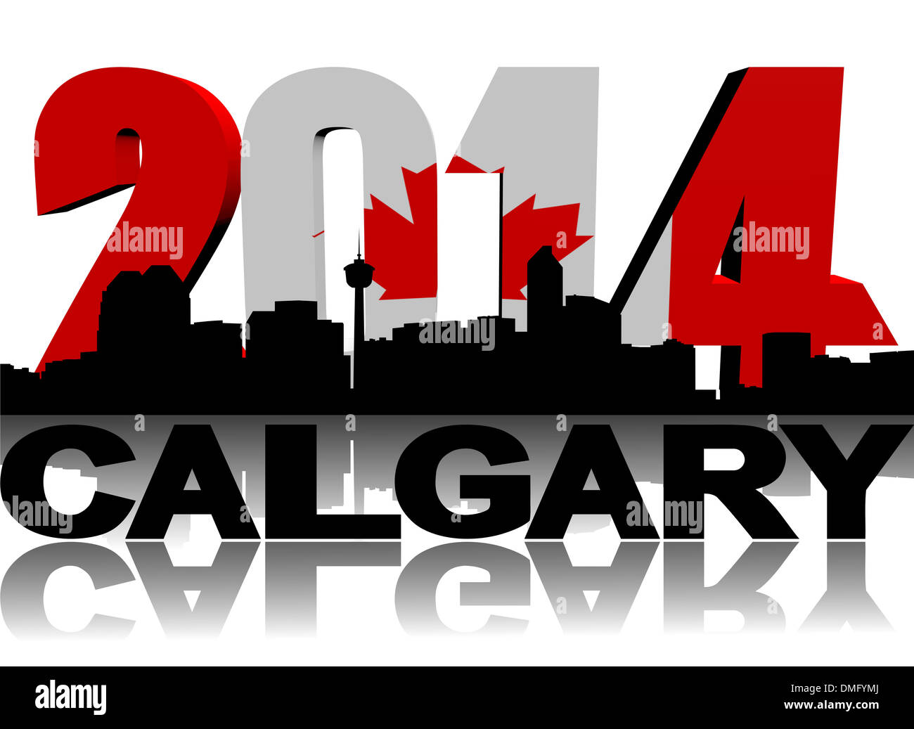 Calgary skyline with 2014 Canadian flag text illustration Stock Photo ...
