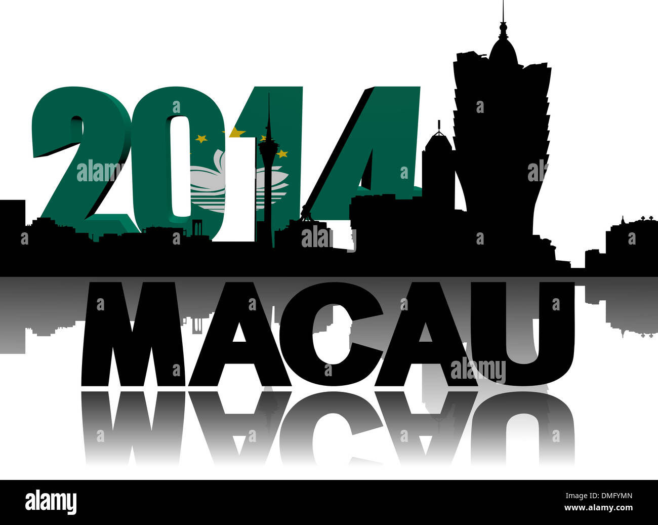 Macau skyline with 2014 flag text illustration Stock Photo - Alamy