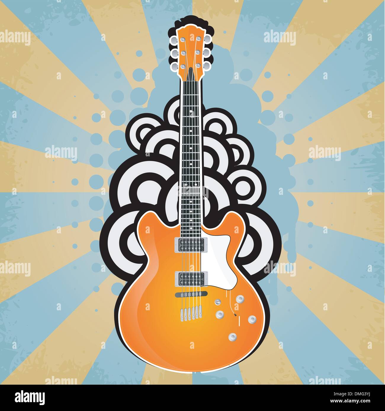Vector retro background with electric guitar and rays Stock Vector ...