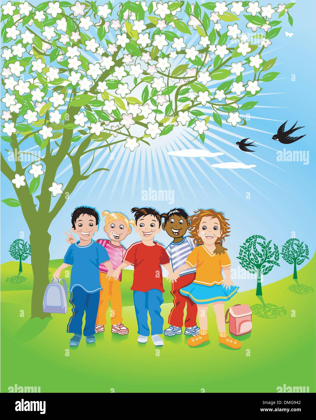 Children in Nature Stock Vector Image & Art - Alamy