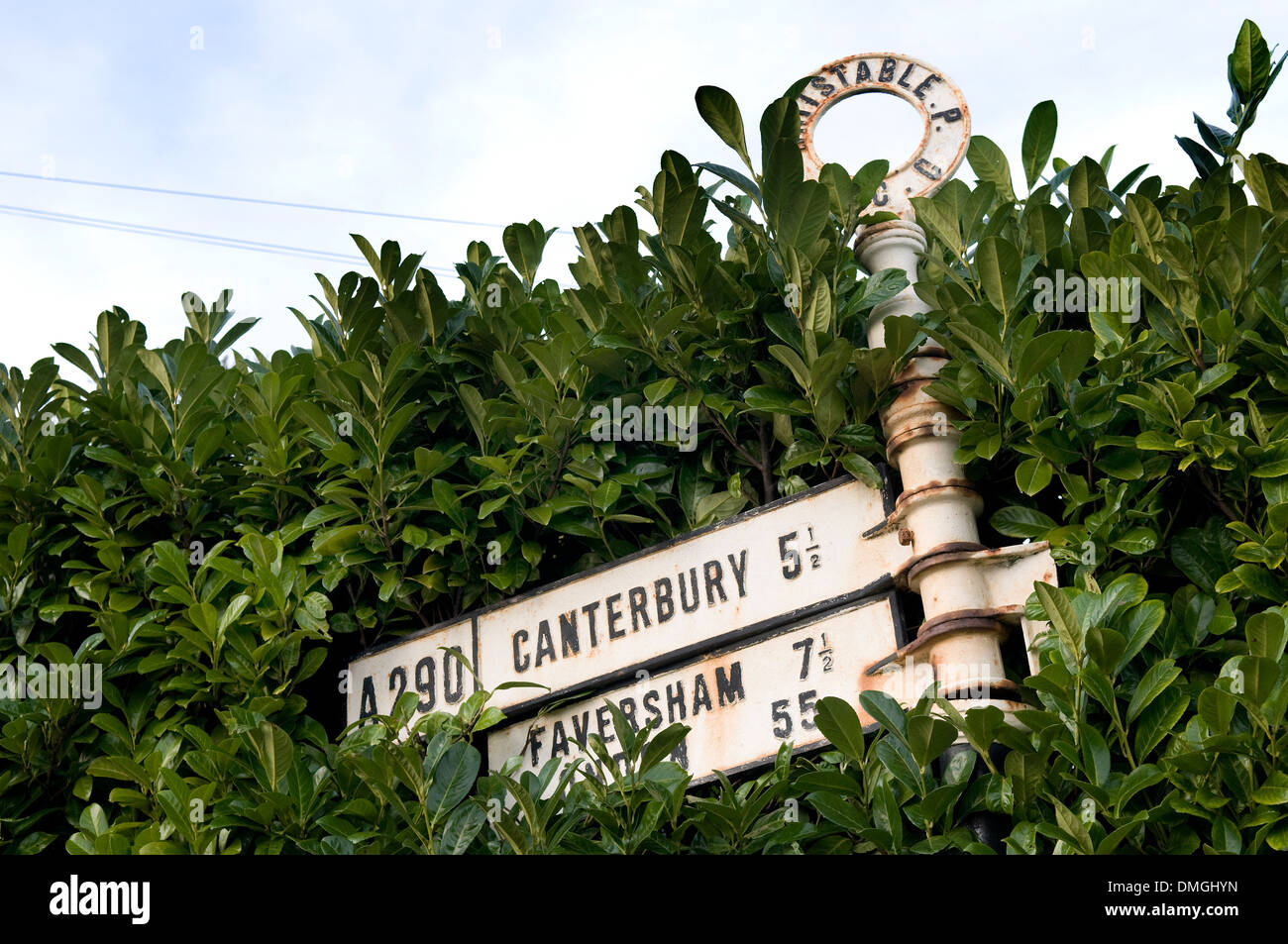 Old style road sign for Canterbury, Kent Stock Photo - Alamy