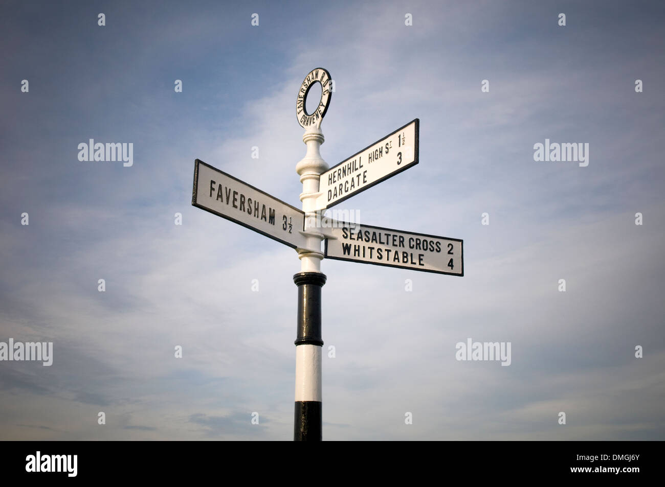 Old style sign post for Faversham, Seasalter and Whitstable Stock Photo ...
