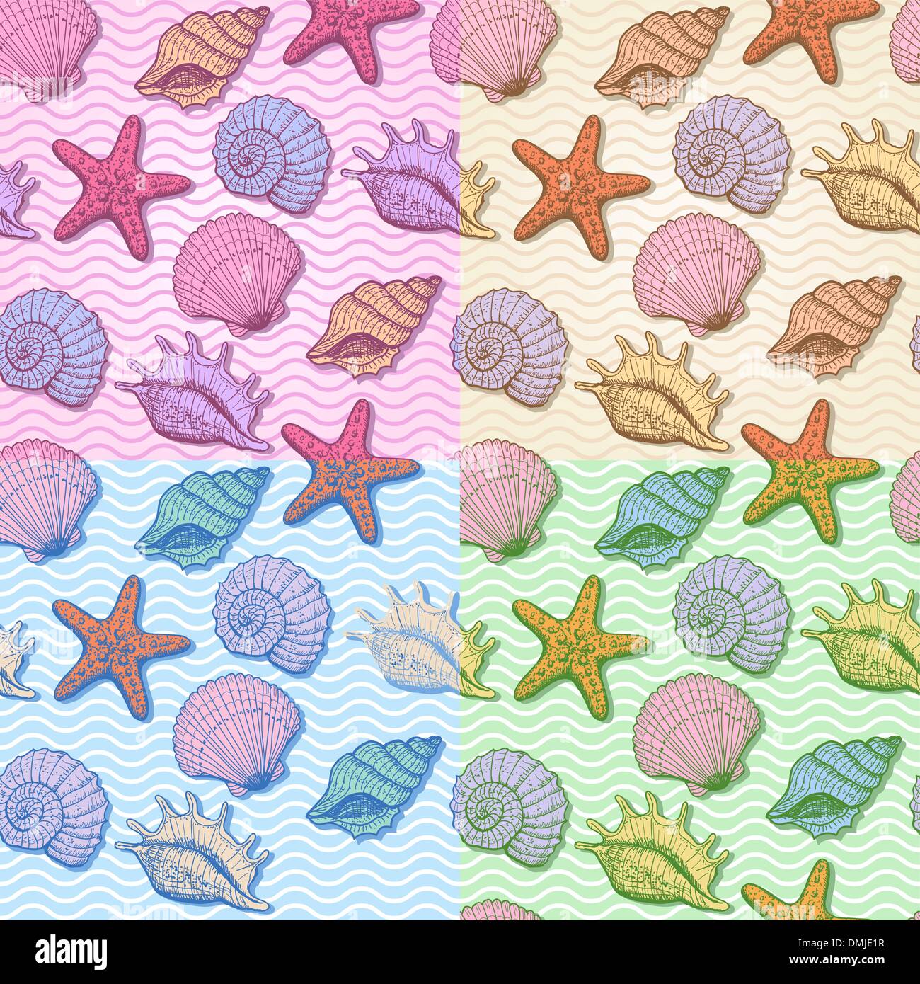 Set of sea hand drawn seamless pattern Stock Vector Image & Art - Alamy