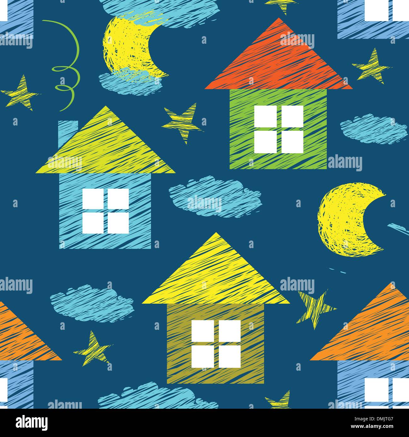 vector seamless pattern with houses and clouds Stock Vector Image & Art ...