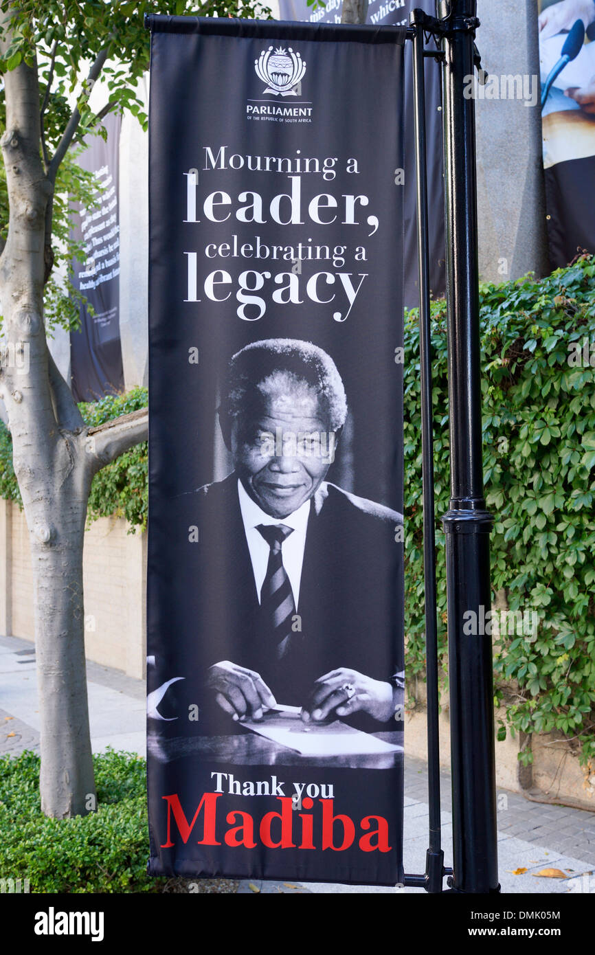 Banner celebrating the life of Nelson Mandela on public display Stock ...