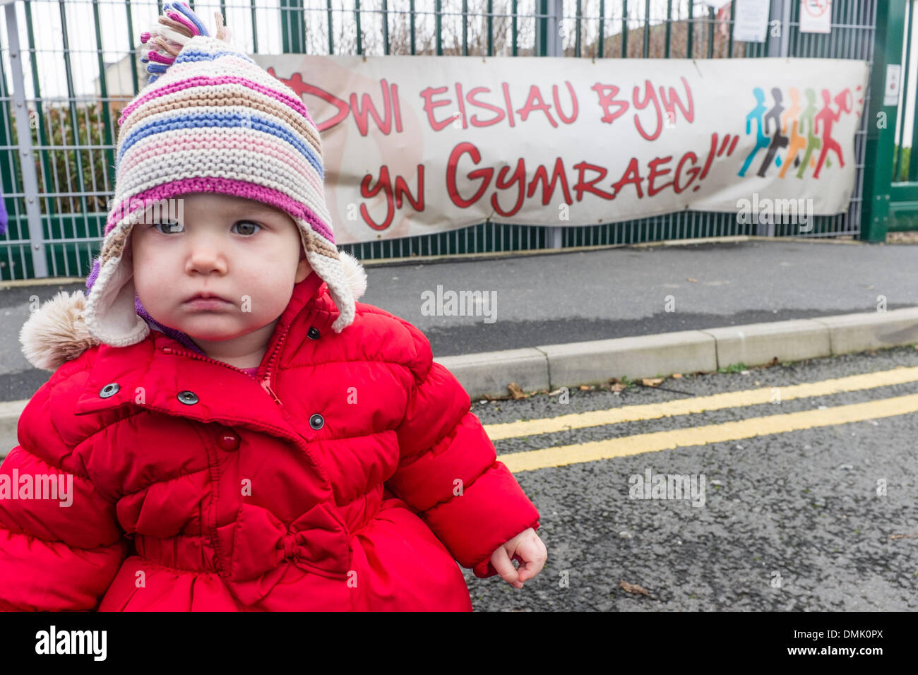 Aberystwyth, Wales, UK. 14 December 2013 A young child at a protest ...