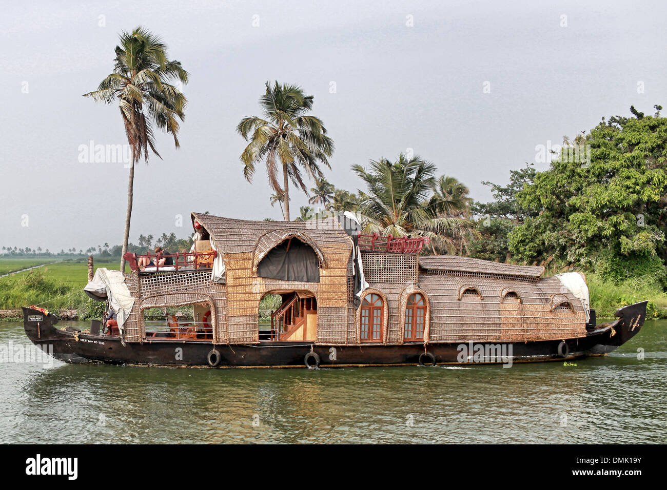 HOUSEBOAT IN THE THE BACKWATERS, ASHTAMUDI LAKE NEAR KOLLAM, KERALA ...