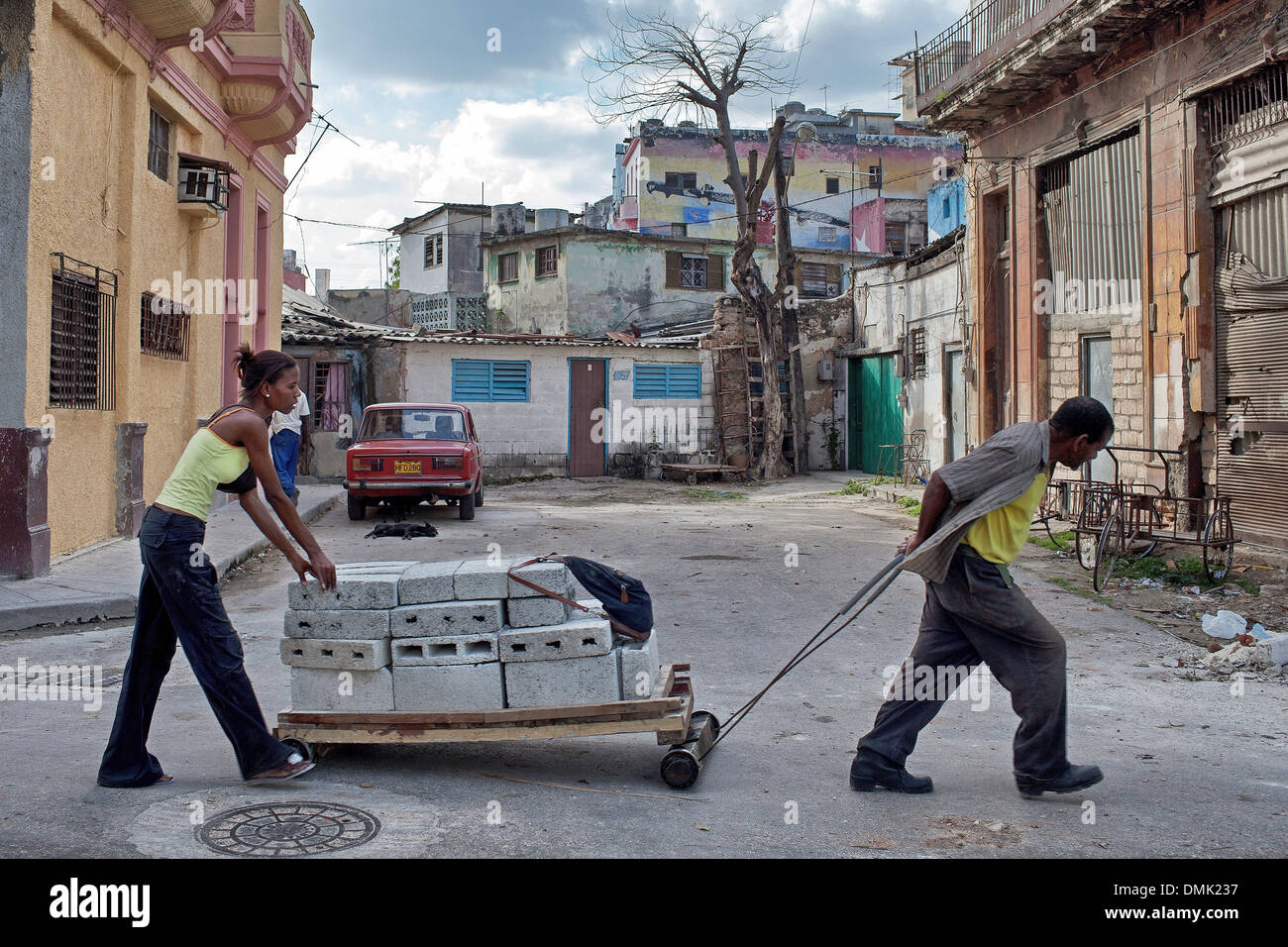 TRANSPORTING CINDER BLOCKS IN THE STREET, DAILY LIFE, HAVANA, CUBA, THE ...