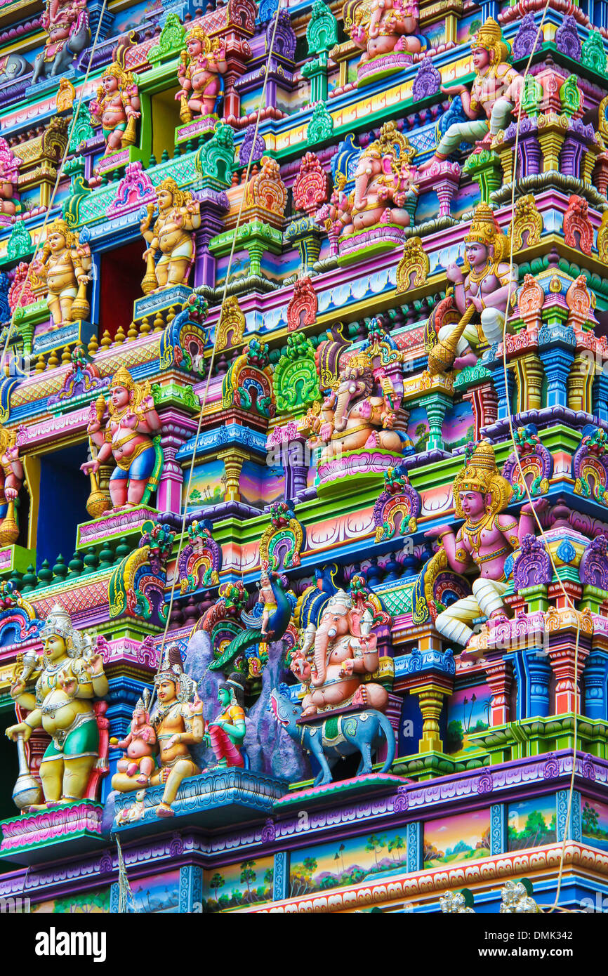 Colorful wall and figures on the facade of Hindu temple in Victoria at ...