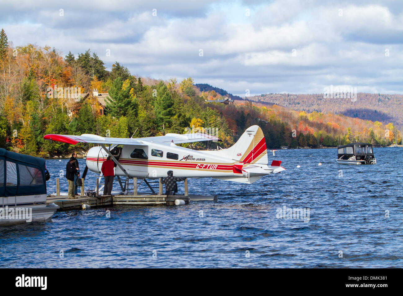 HYDROPLANE BASE OF MONT TREMBLANT, LAURENTIDES, INDIAN SUMMER, AUTUMN ...