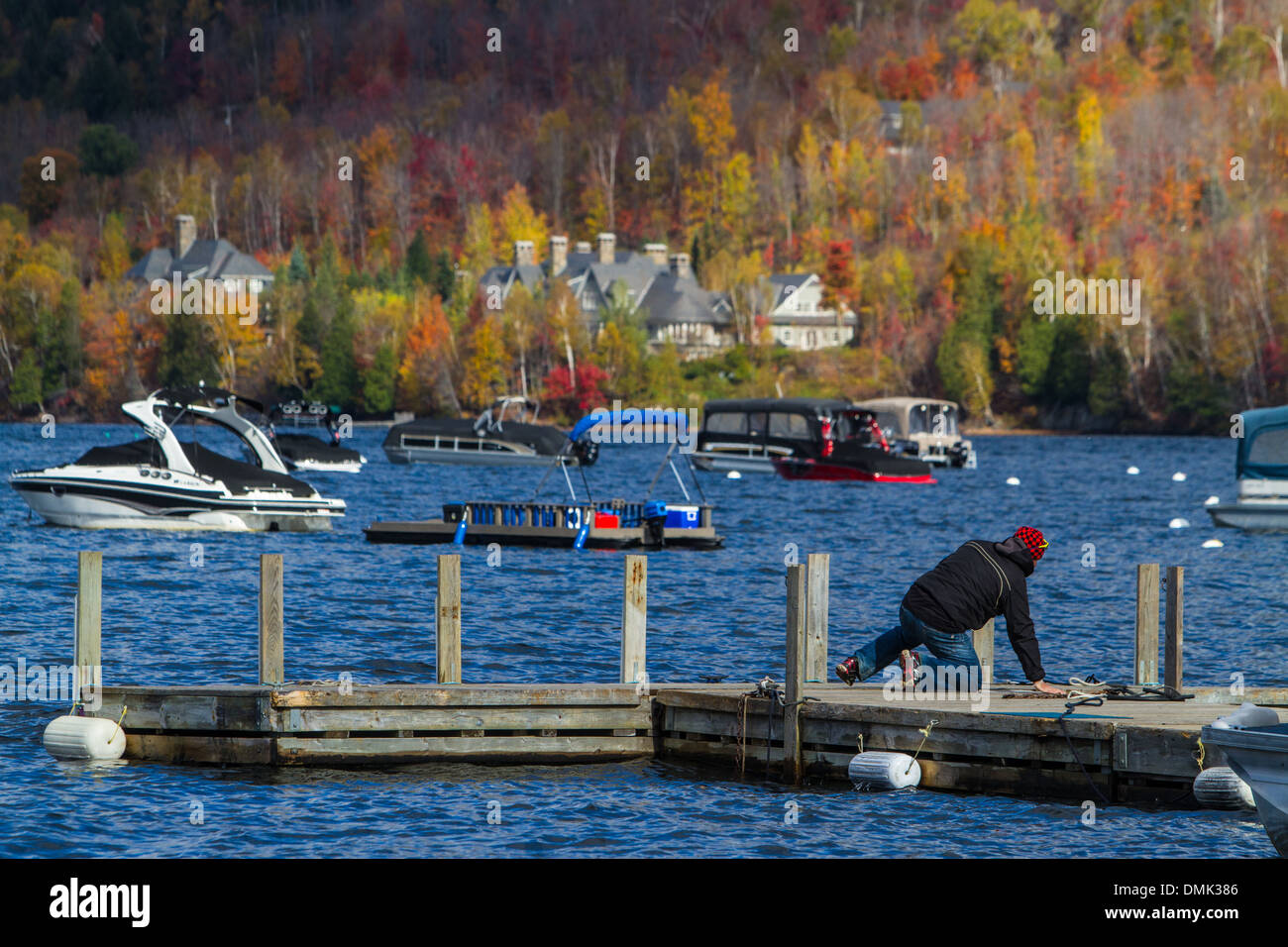 HYDROPLANE BASE OF MONT TREMBLANT, LAURENTIDES, INDIAN SUMMER, AUTUMN ...