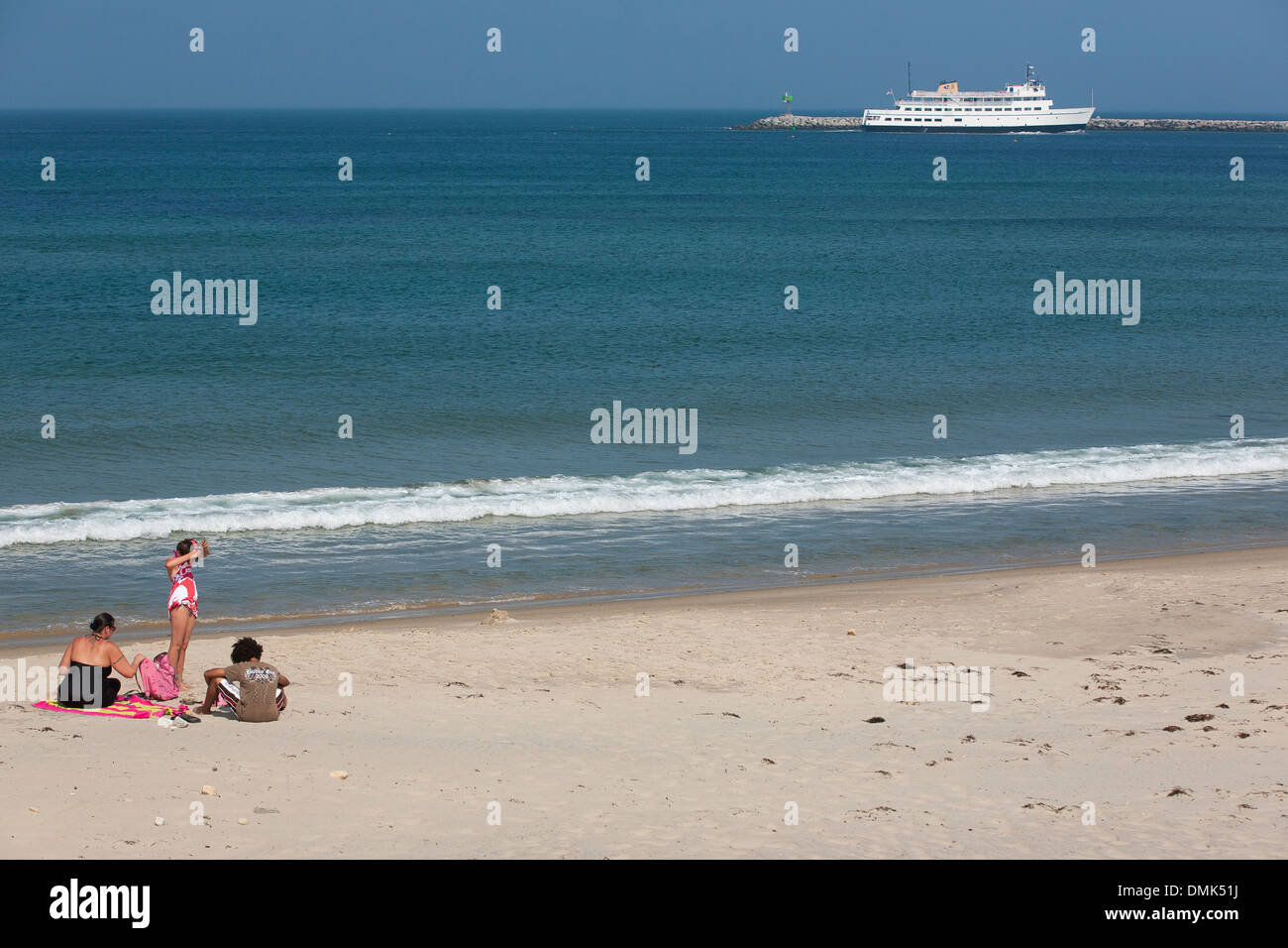 The Point Judith to Block Island ferry passes the beach transporting ...