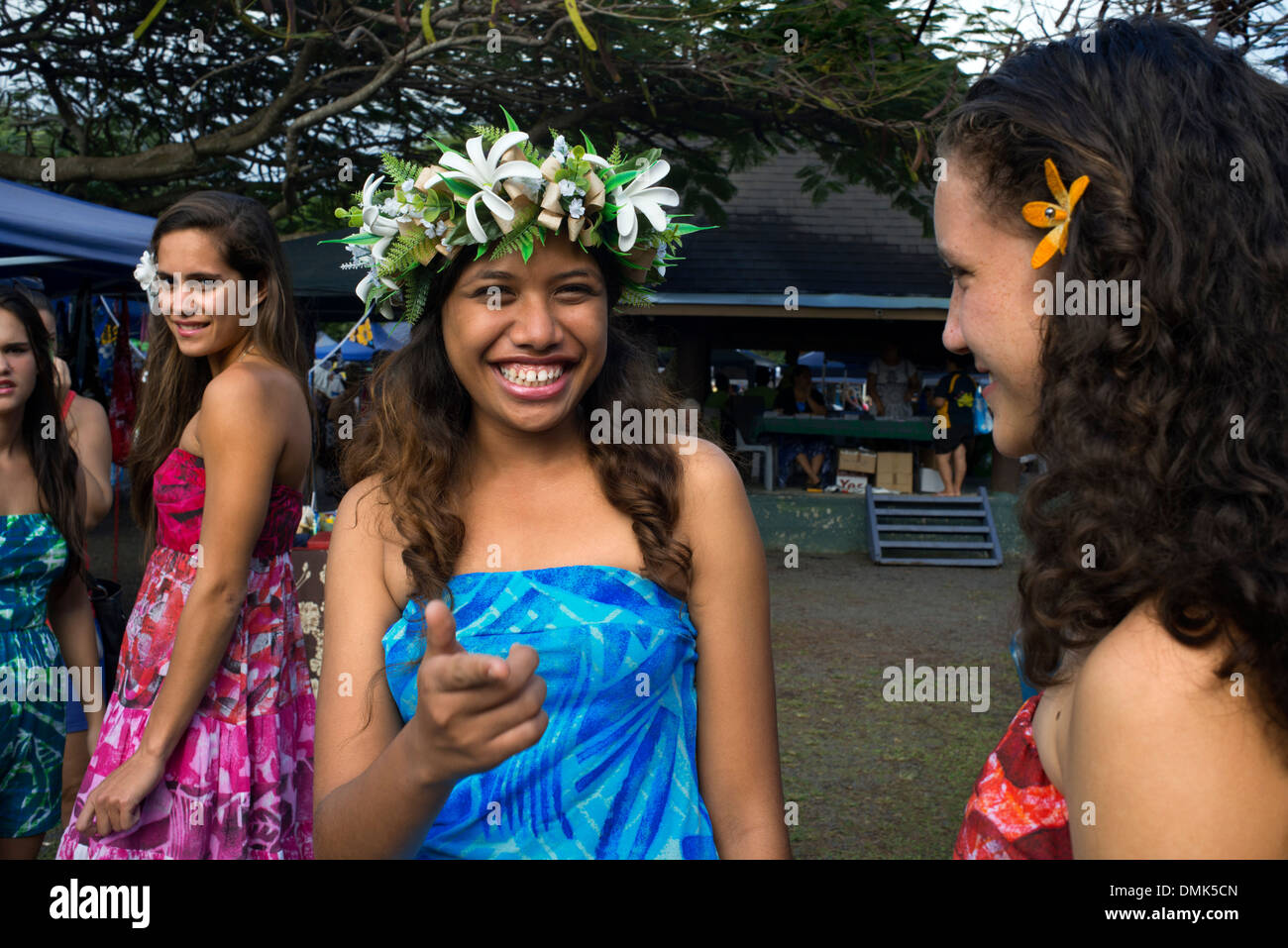 Rarotonga Island. Cook Island. Polynesia. Some nice teenagers dressed ...