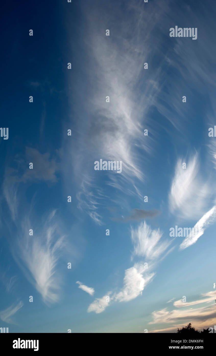 Cirrus uncinus clouds at sunset over Surrey, England, United Kingdom ...
