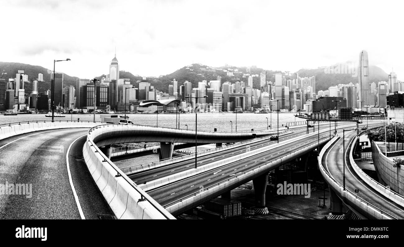 Downtown freeway traffic Black and White Stock Photos & Images - Alamy