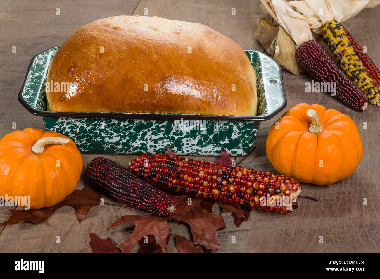 Homemade fresh bread with fall decorations Stock Photo - Alamy